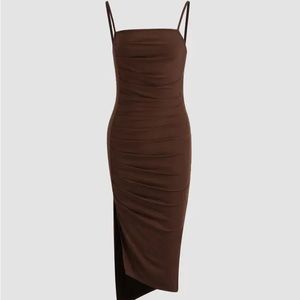 Cider | Dresses | Cider Brown Square Neck Sexy Asymmetrical Bodycon Midi Dress | Poshmark